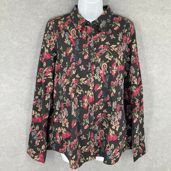 Chaps | Tops | Chaps Top Floral Print Button Down Shirt Womens Xl Long ...